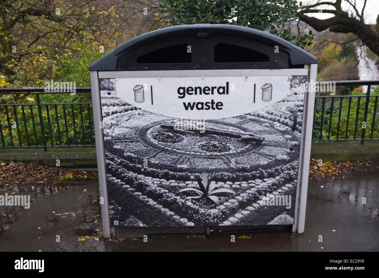 Litter bin at Princes Street Gardens in city centre Edinburgh Scotland ...