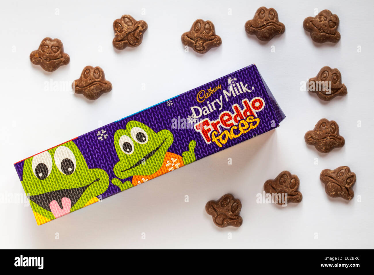 box of Cadbury Dairy Milk Freddo Faces chocolates with contents spilled ...