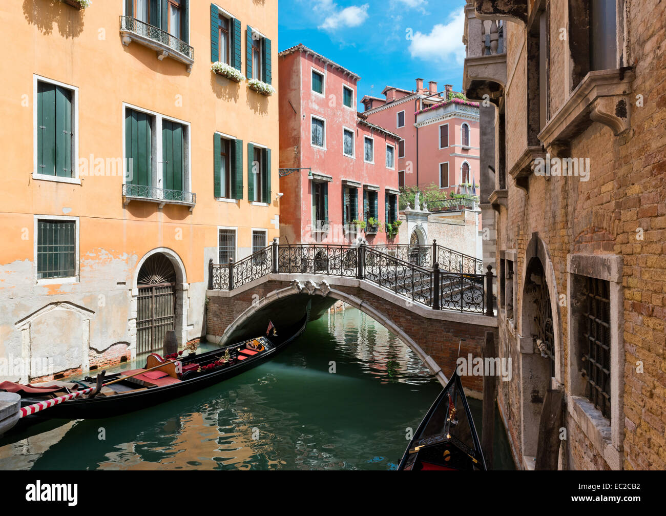 small bridge and architectural fragments from buildings in Venice ...