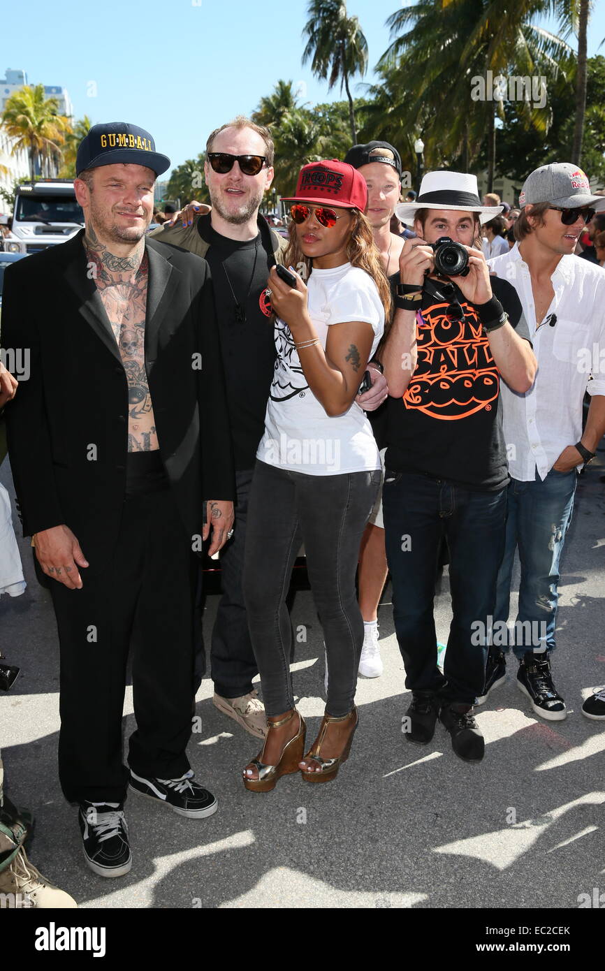 Celebrities gather at the Gumball 3000 rally starting grid before the ...