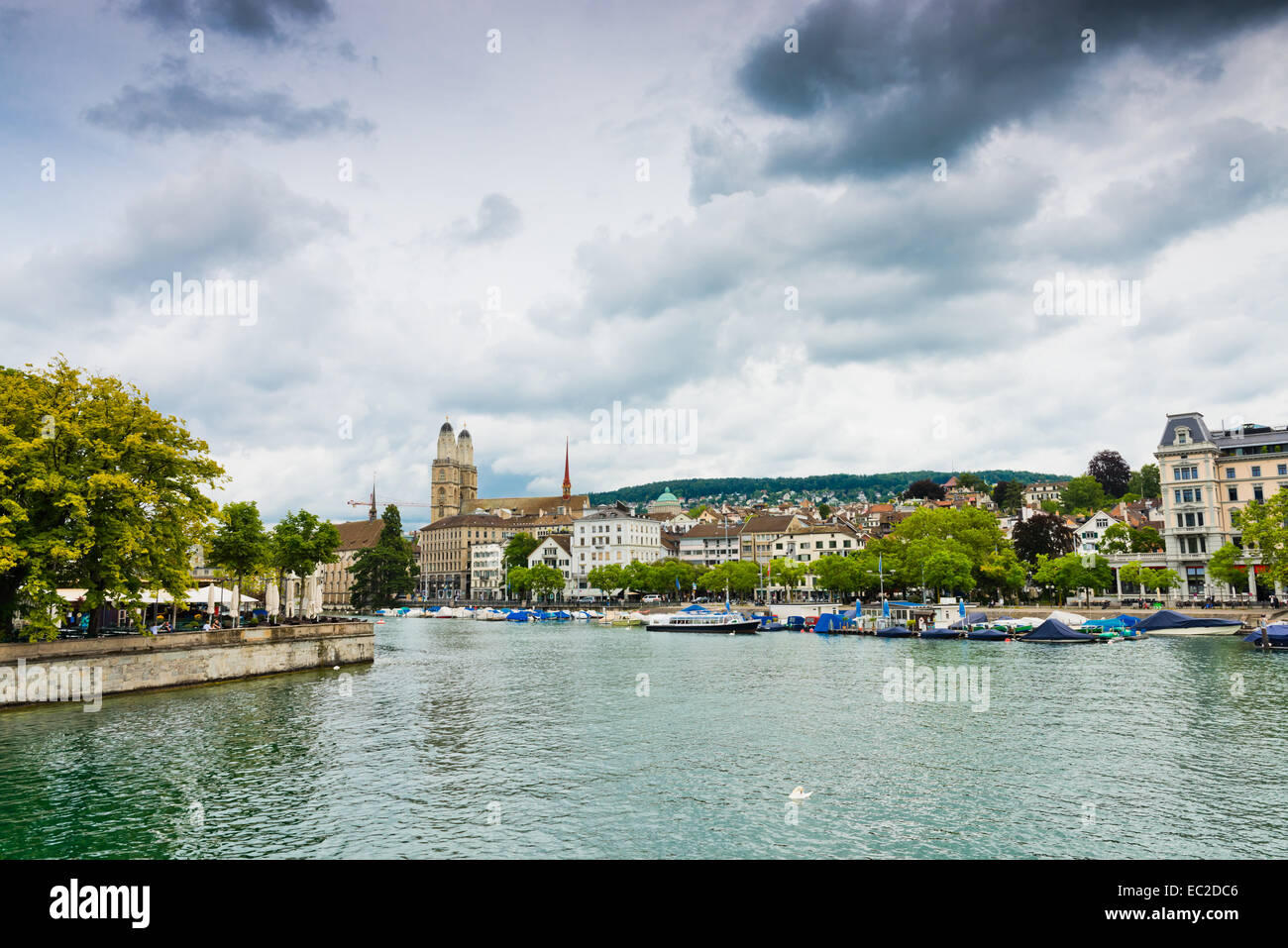 Limmat river and famous Zurich churches Stock Photo - Alamy
