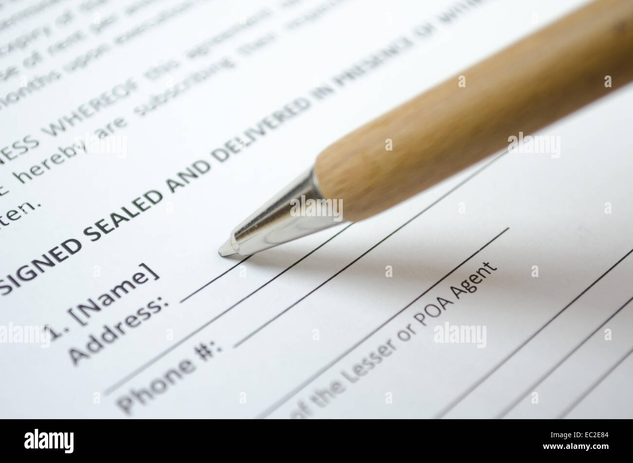 Filling a personal data document with wooden pen Stock Photo - Alamy