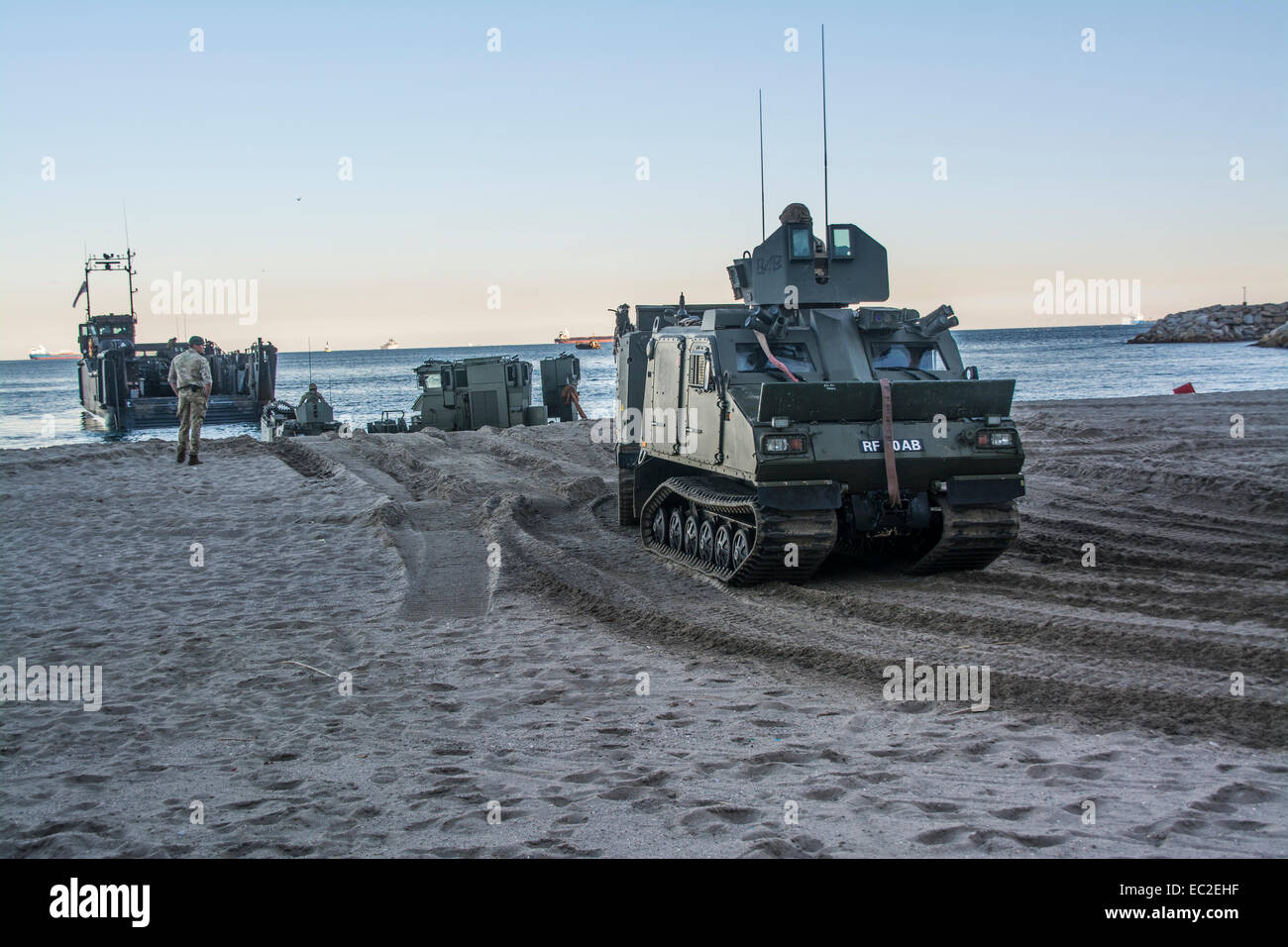 Gibraltar. 8th December, 2014. Pictured heavy vehicles, tanks and ...