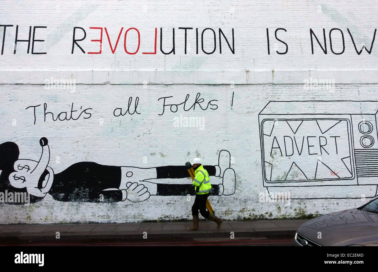 Graffito by artist Ian Stevenson promoting Russell Brand book ...