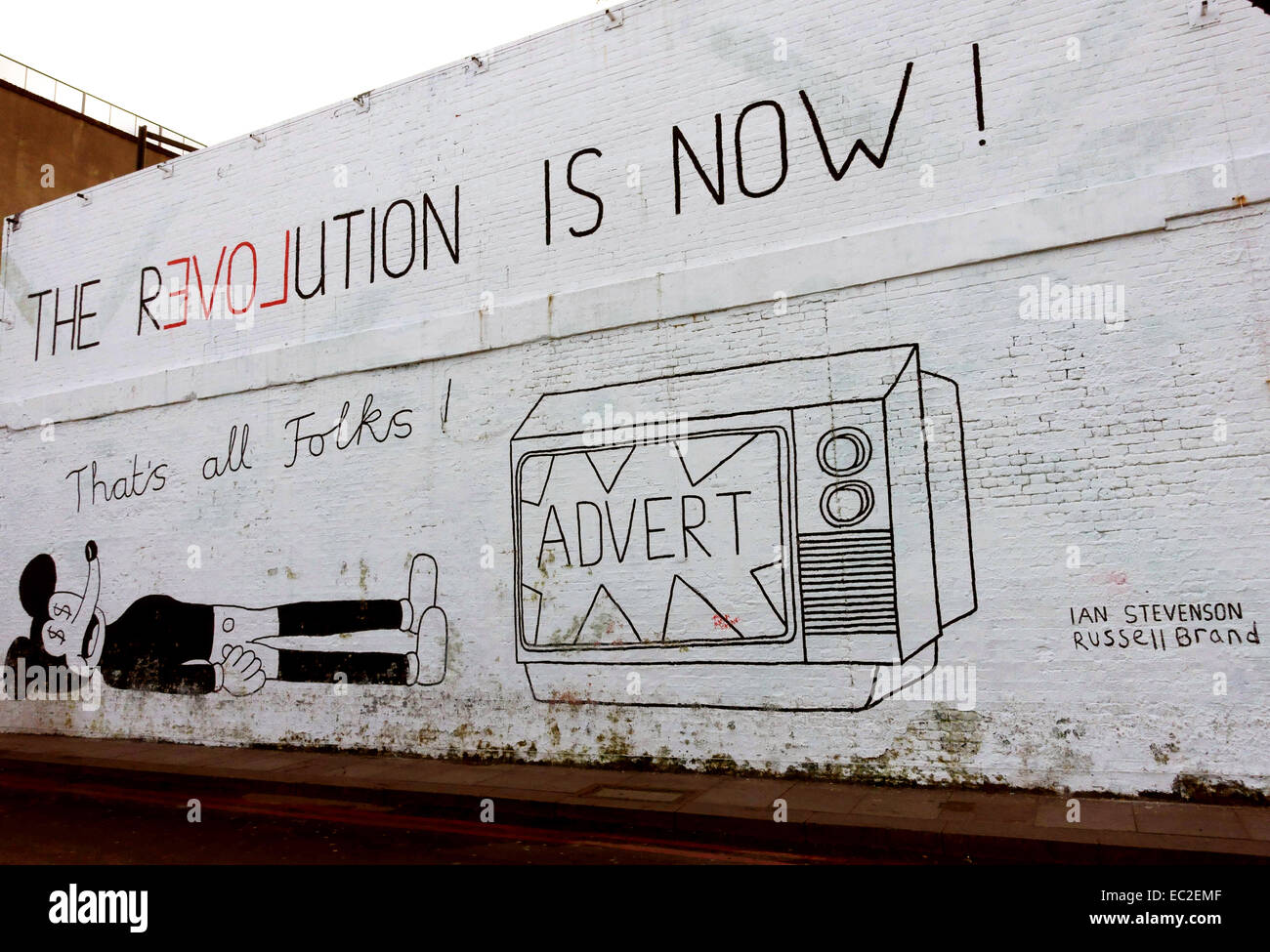 Graffito by artist Ian Stevenson promoting Russell Brand book ...