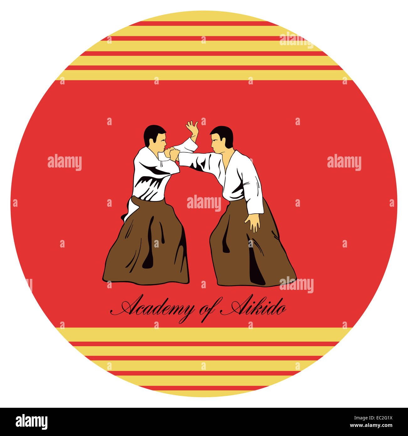 Emblem of aikido, two men get busy on a red background Stock Photo - Alamy