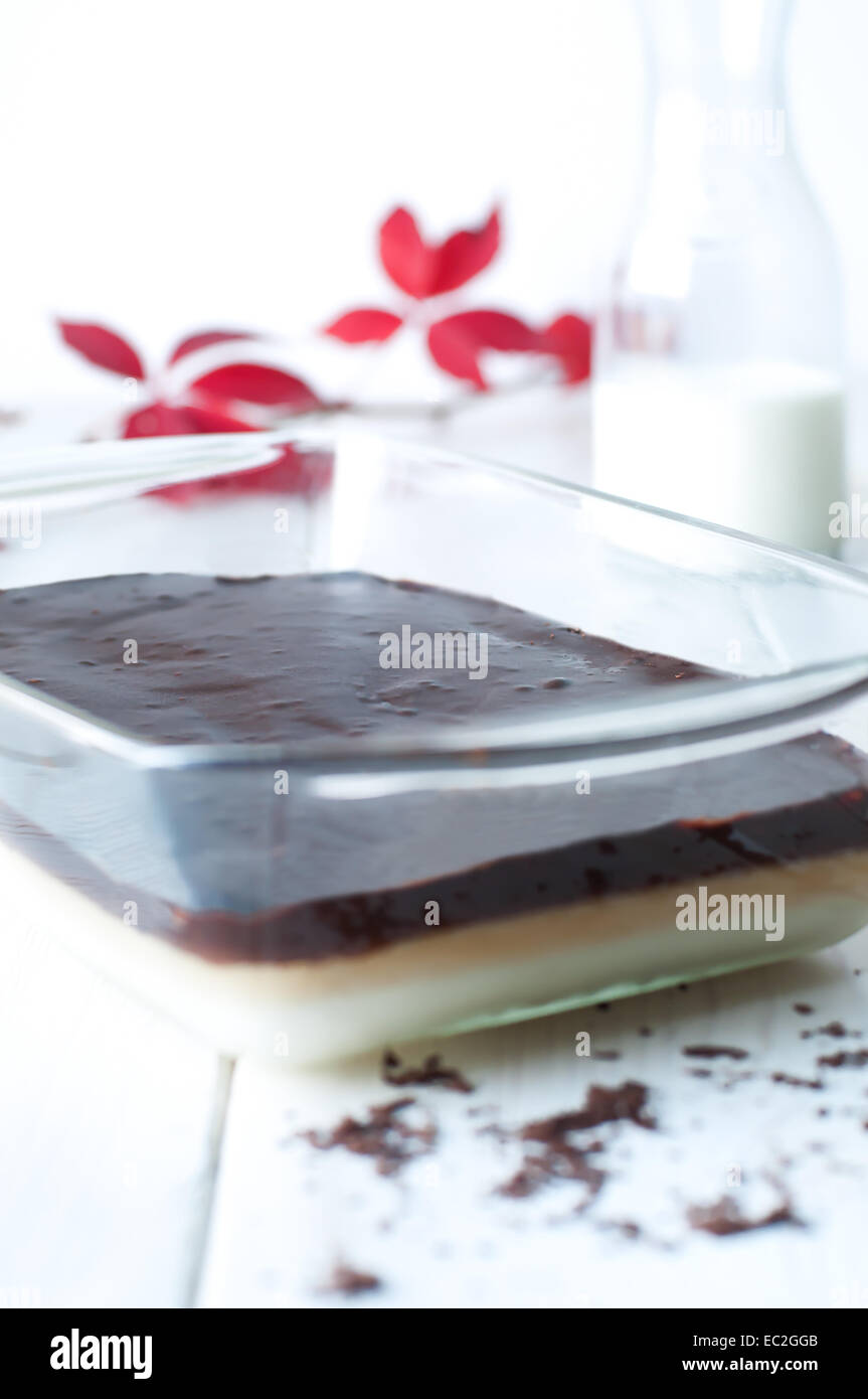 plain pudding with melted dark chocolate topping (prenses tatlisi Stock ...