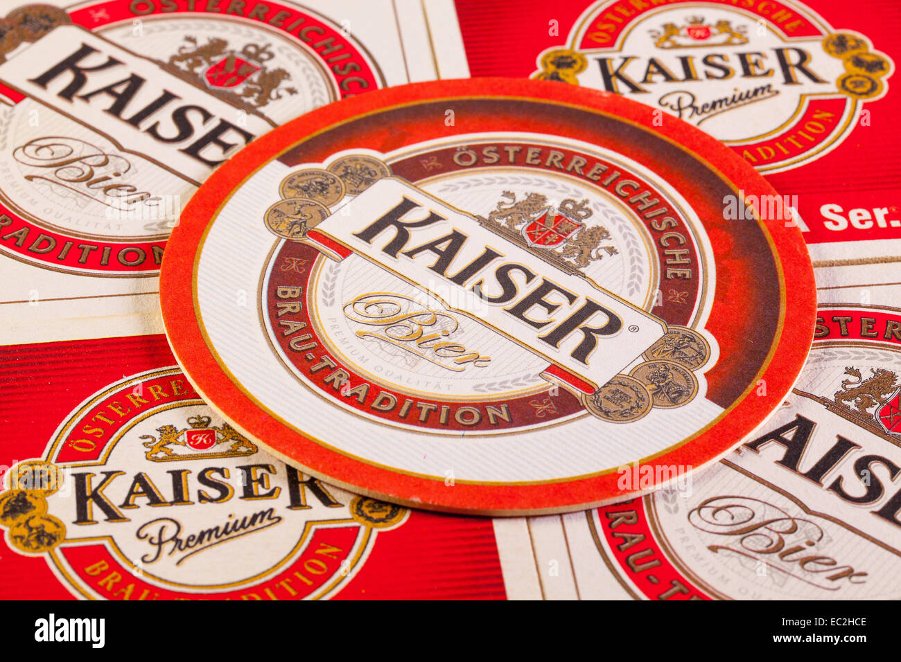 AUSTRIA,LINZ-July 7,2014: Kaiser Beer is the most popular beer brewed ...
