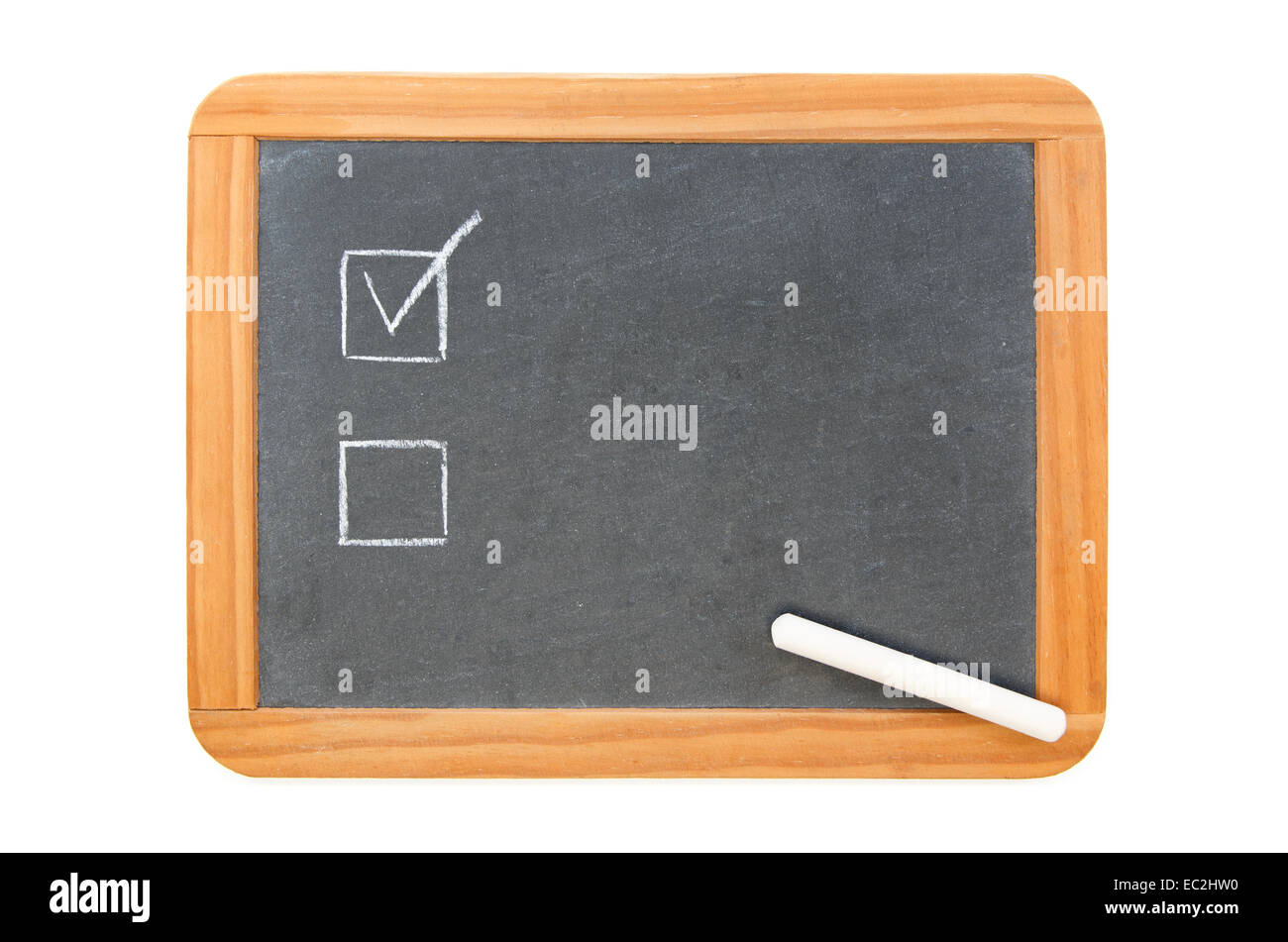 Two checkboxes on on vintage chalkboard and used chalk on the board ...