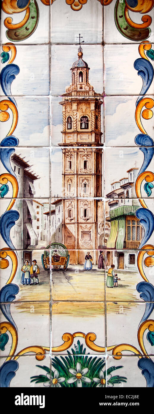 Valencia Old Town City Center Spain Spanish tiles Stock Photo - Alamy