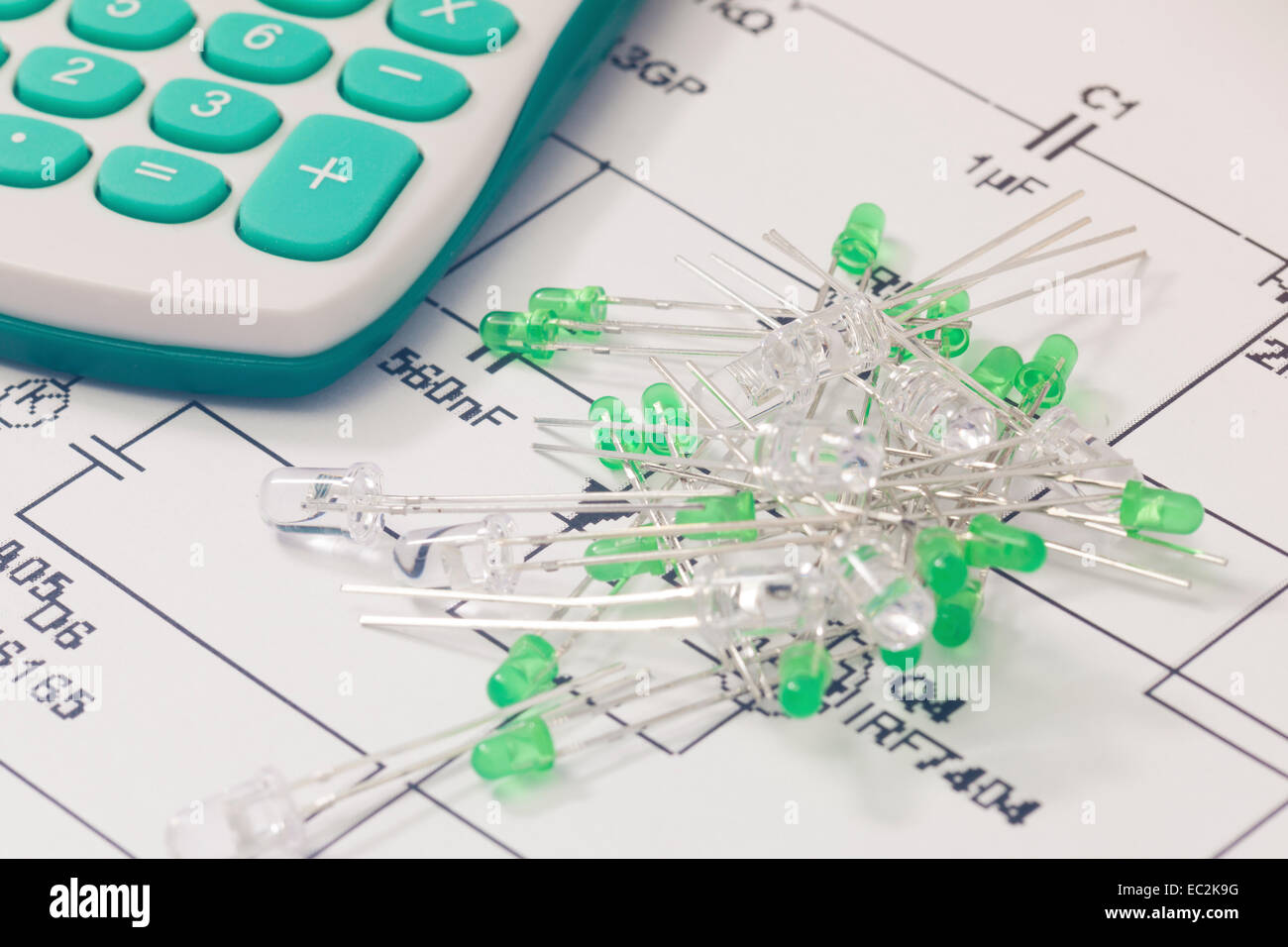 Green LEDs and electronic calculator Stock Photo - Alamy