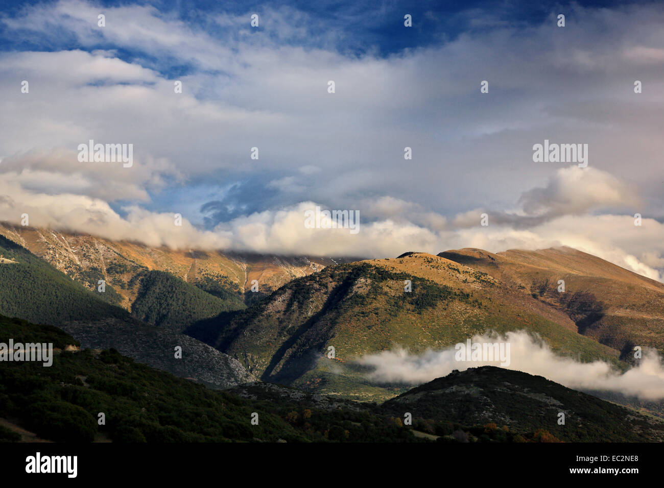 The "backside" of Mount Olympus with its peaks hidden behind the clouds ...