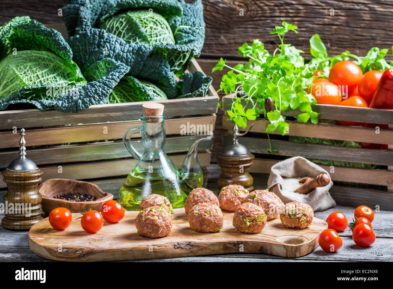 Fresh ingredients for meatballs Stock Photo - Alamy