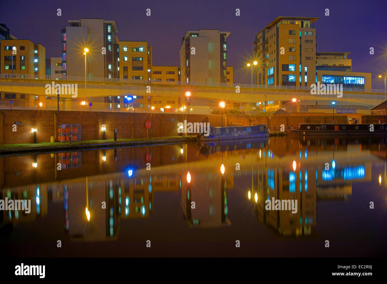 UK,South Yorkshire,Sheffield,Victoria Quays Reflections at Night Stock ...