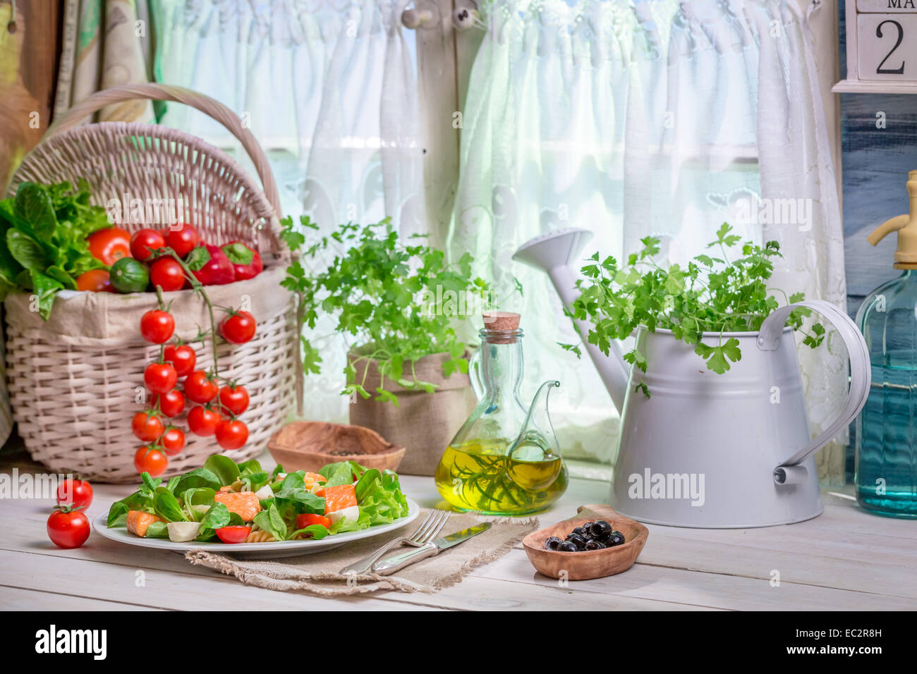 Spring kitchen full of fresh vegetables Stock Photo - Alamy