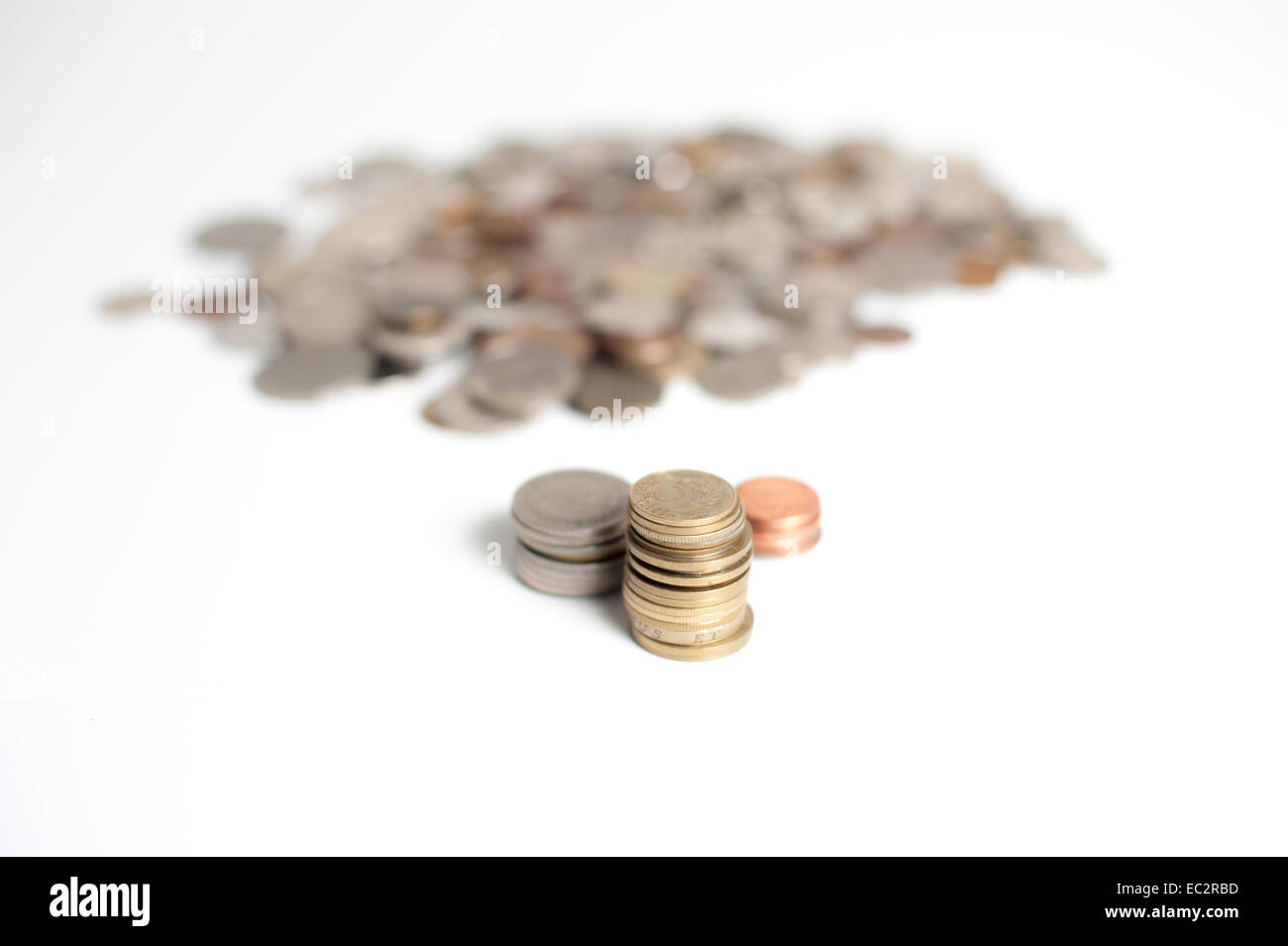 Three piles of coins, gold, silver, and bronze, with mountain of coins ...