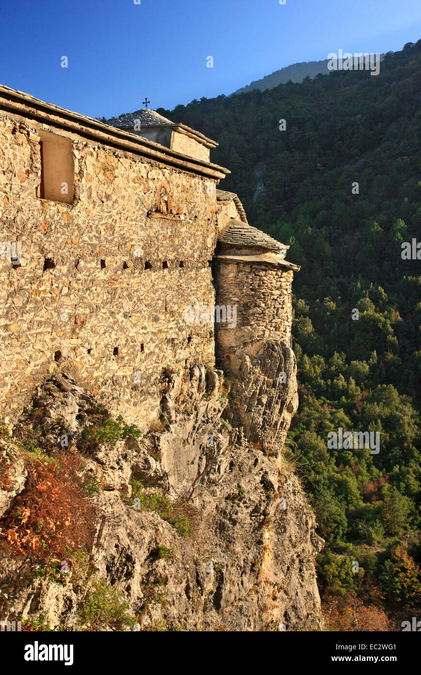 The church of the abandoned monastery of Agia Triada, hanging over a ...