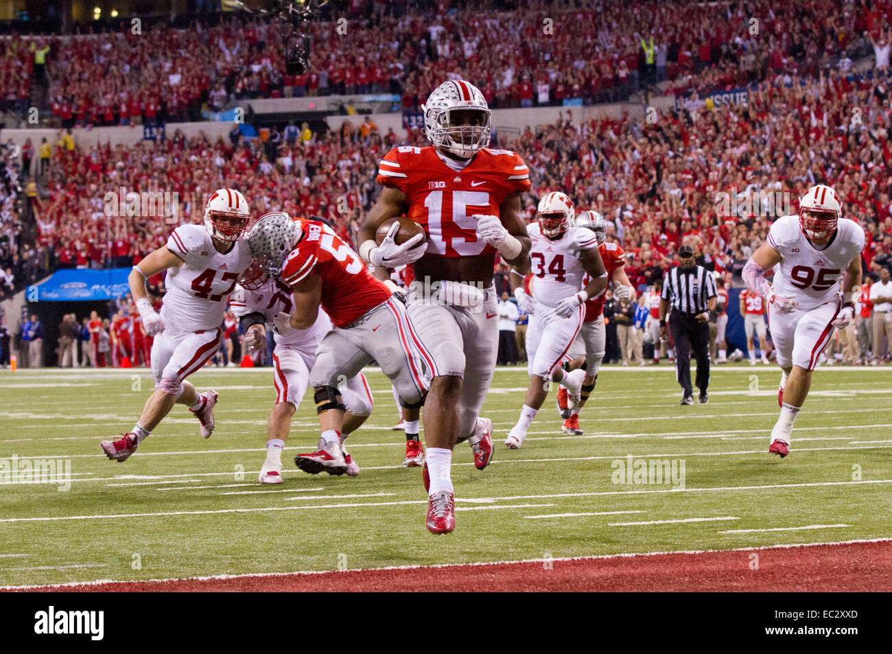 Indianapolis, IN, USA. 6th Dec, 2014. Ezekiel Elliott scores a ...