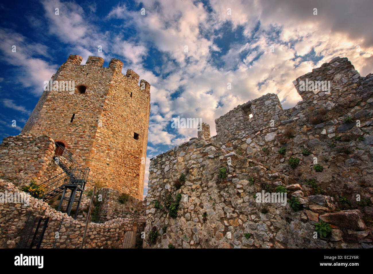 The octagonal tower inside the byzantine castle of Platamonas ...