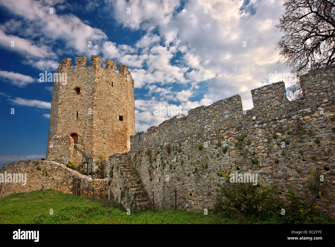 The octagonal tower inside the byzantine castle of Platamonas ...