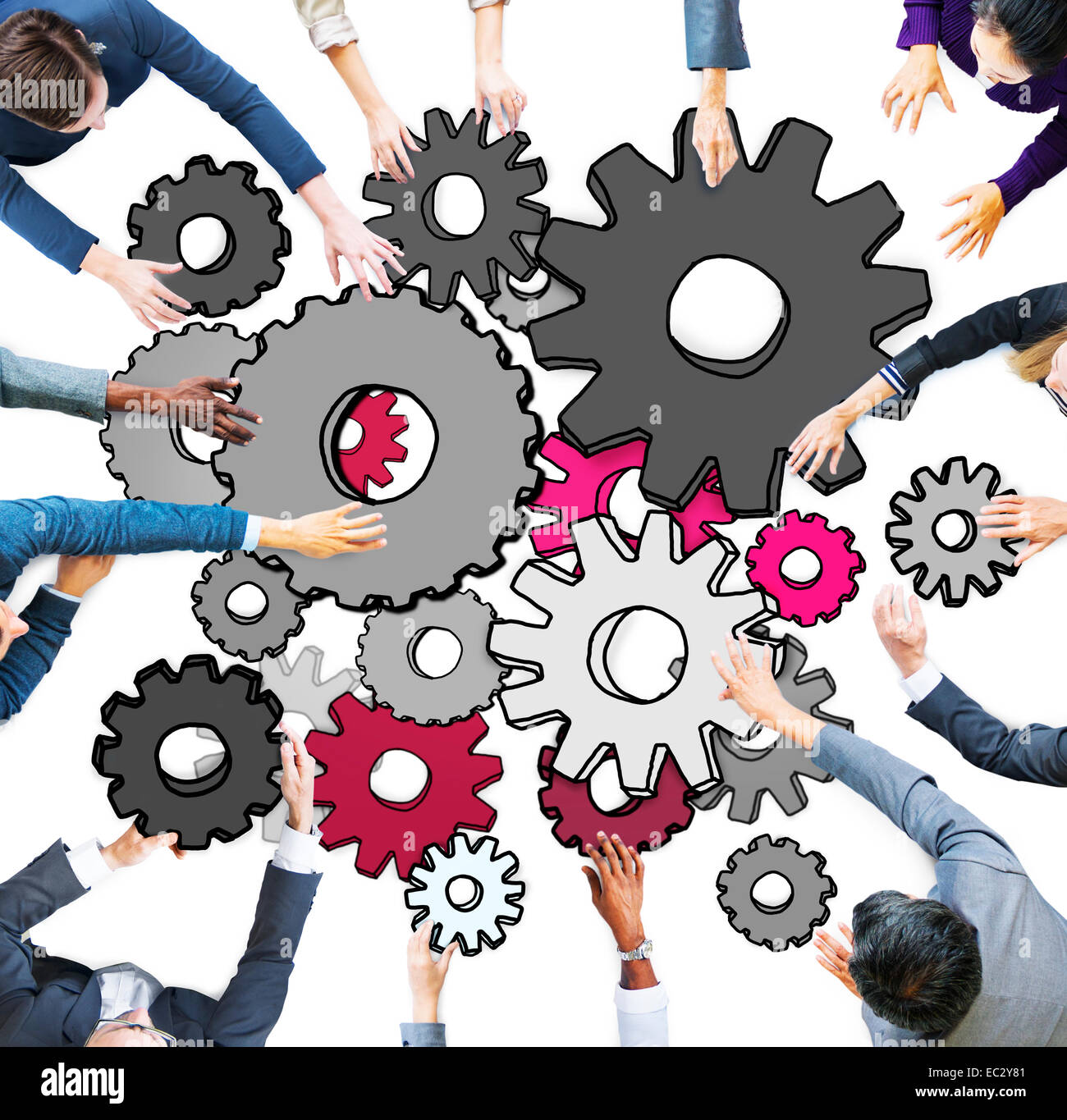 Group of Multiethnic Business People with Cog Symbols Stock Photo - Alamy