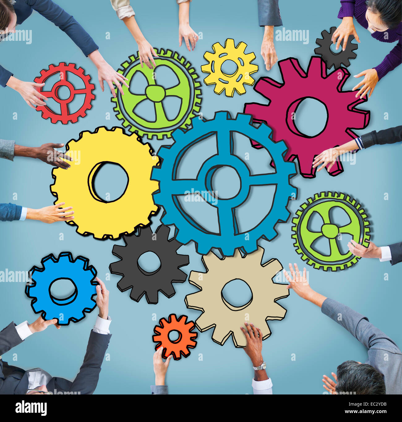 Group of Multiethnic Business People with Cog Symbols Stock Photo - Alamy