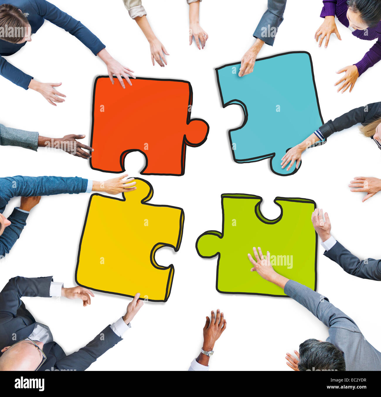 Group of People Holding Jigsaw Puzzle in Photo and Illustration Stock ...