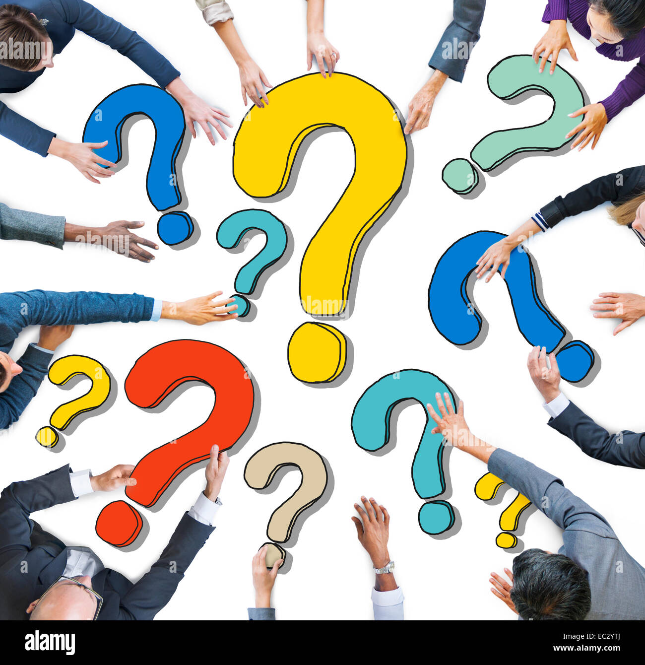 Group of Diverse Business People with Question Marks Stock Photo - Alamy