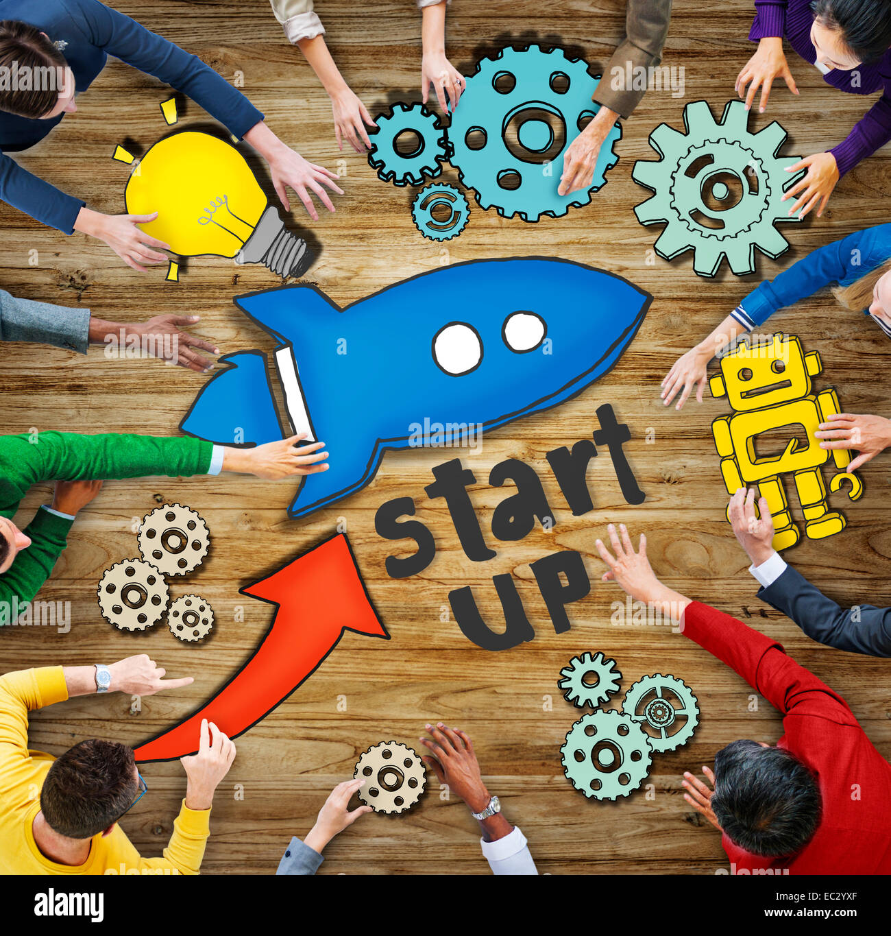 Aerial View with People and Startup Business Concepts Stock Photo - Alamy