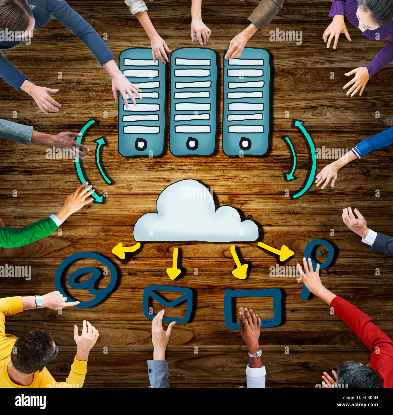 Aerial View of People and Cloud Computing Concepts Stock Photo - Alamy