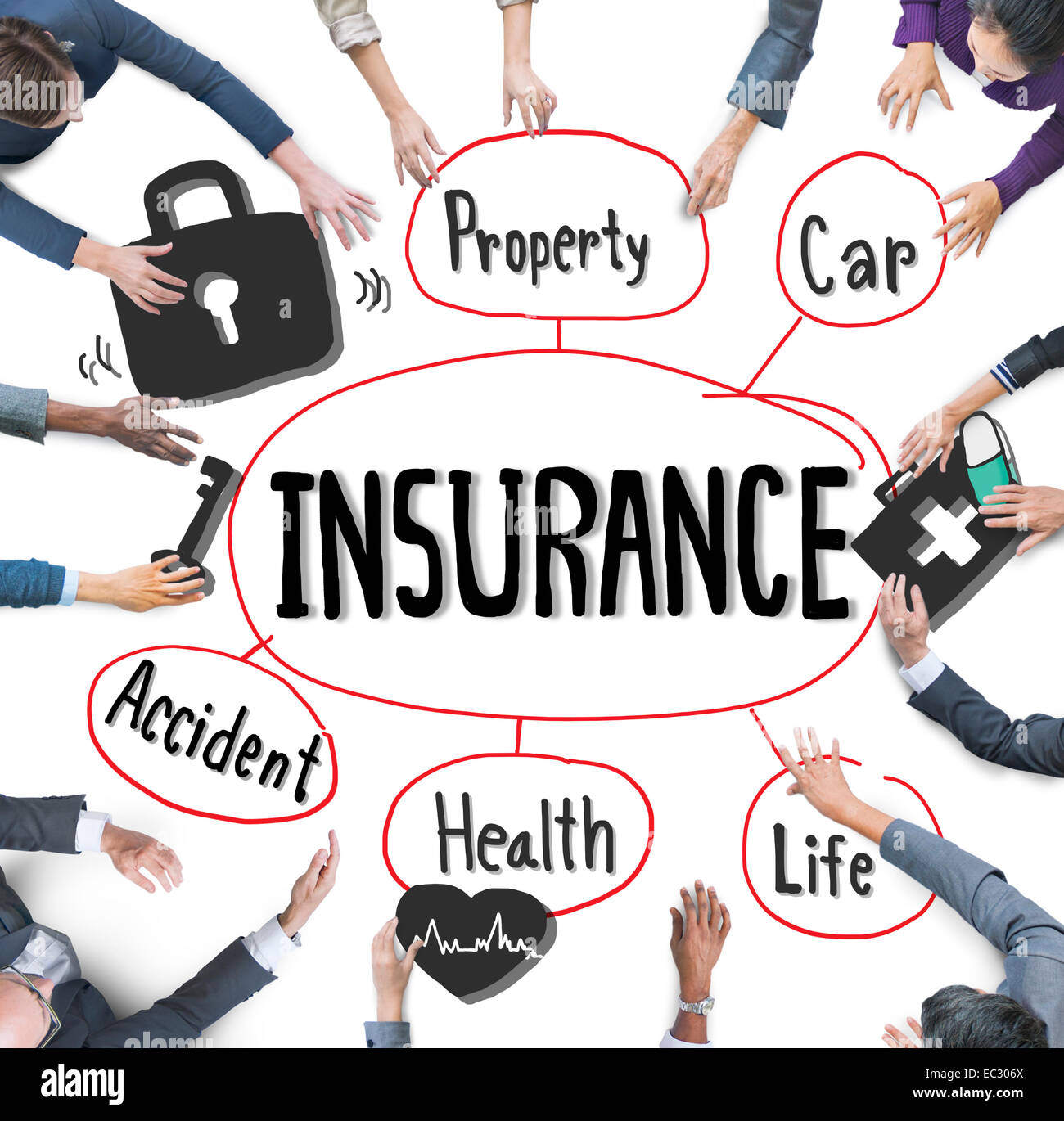 Group of Business People with Insurance Concept Stock Photo - Alamy