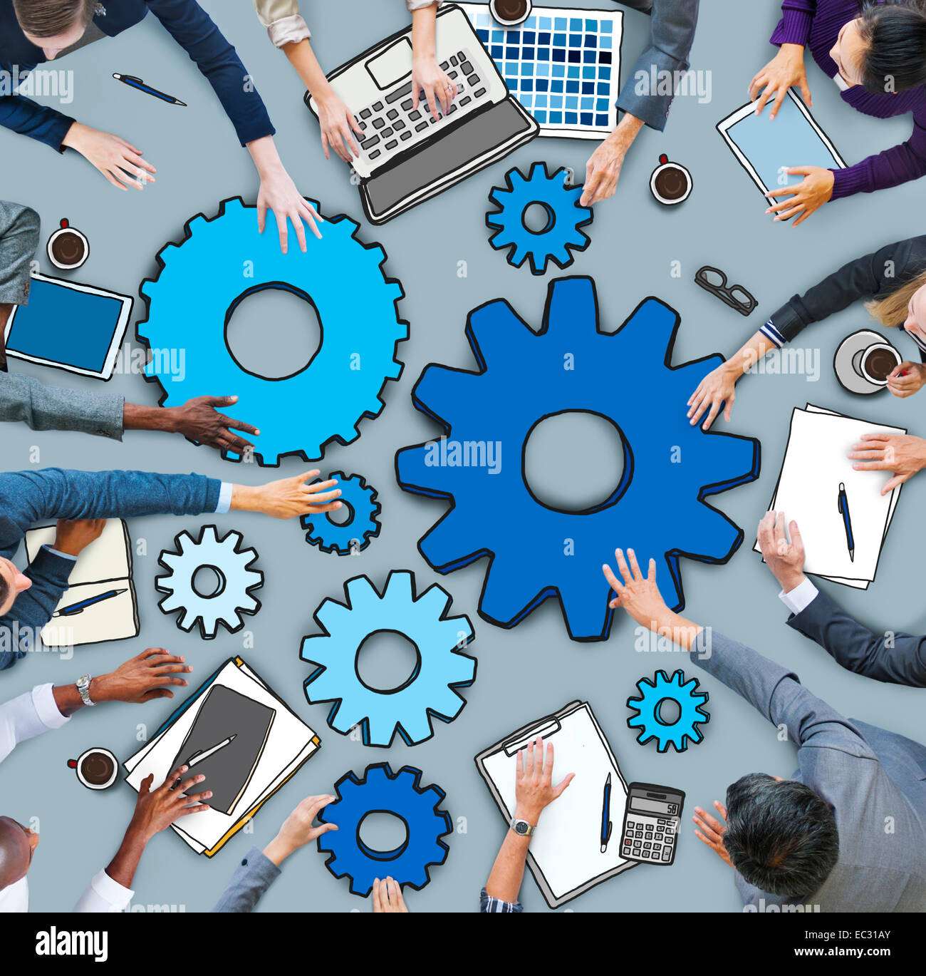 Business People and Photo Illustrations of Gears Stock Photo - Alamy