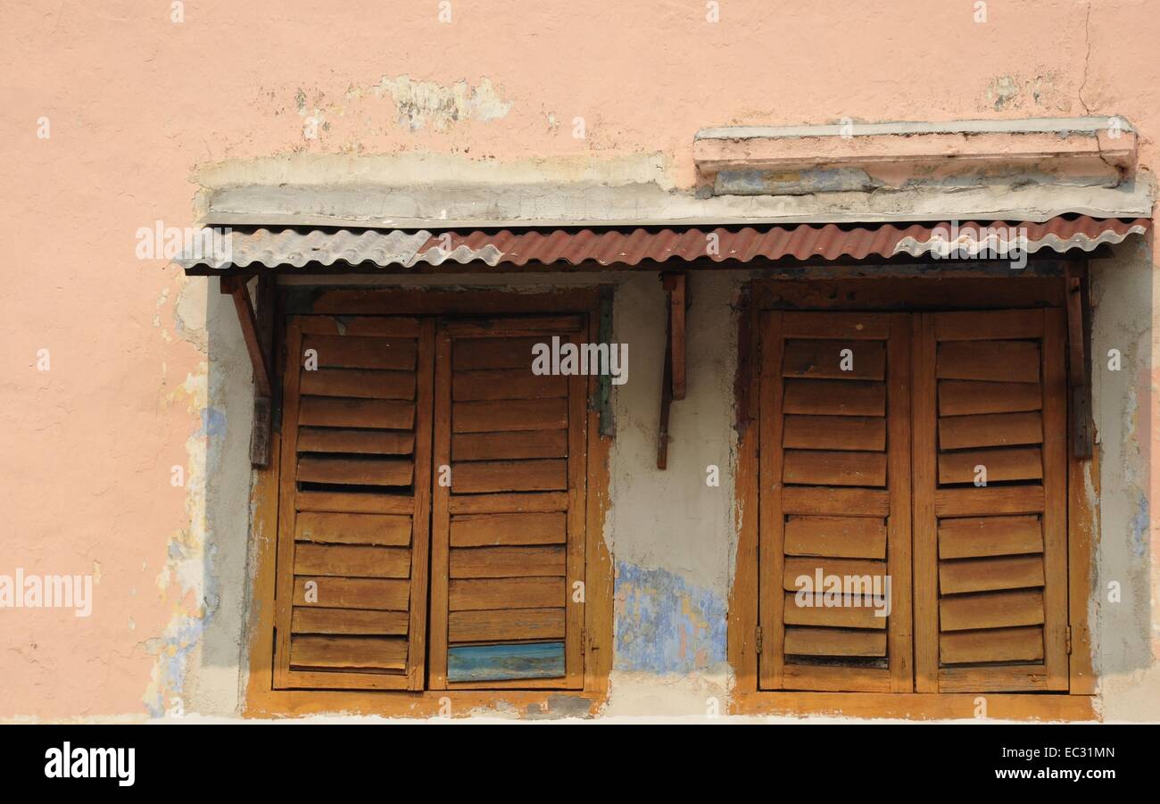 A pair of wooden windows in an ancient building in Ipoh Malaysia Stock ...
