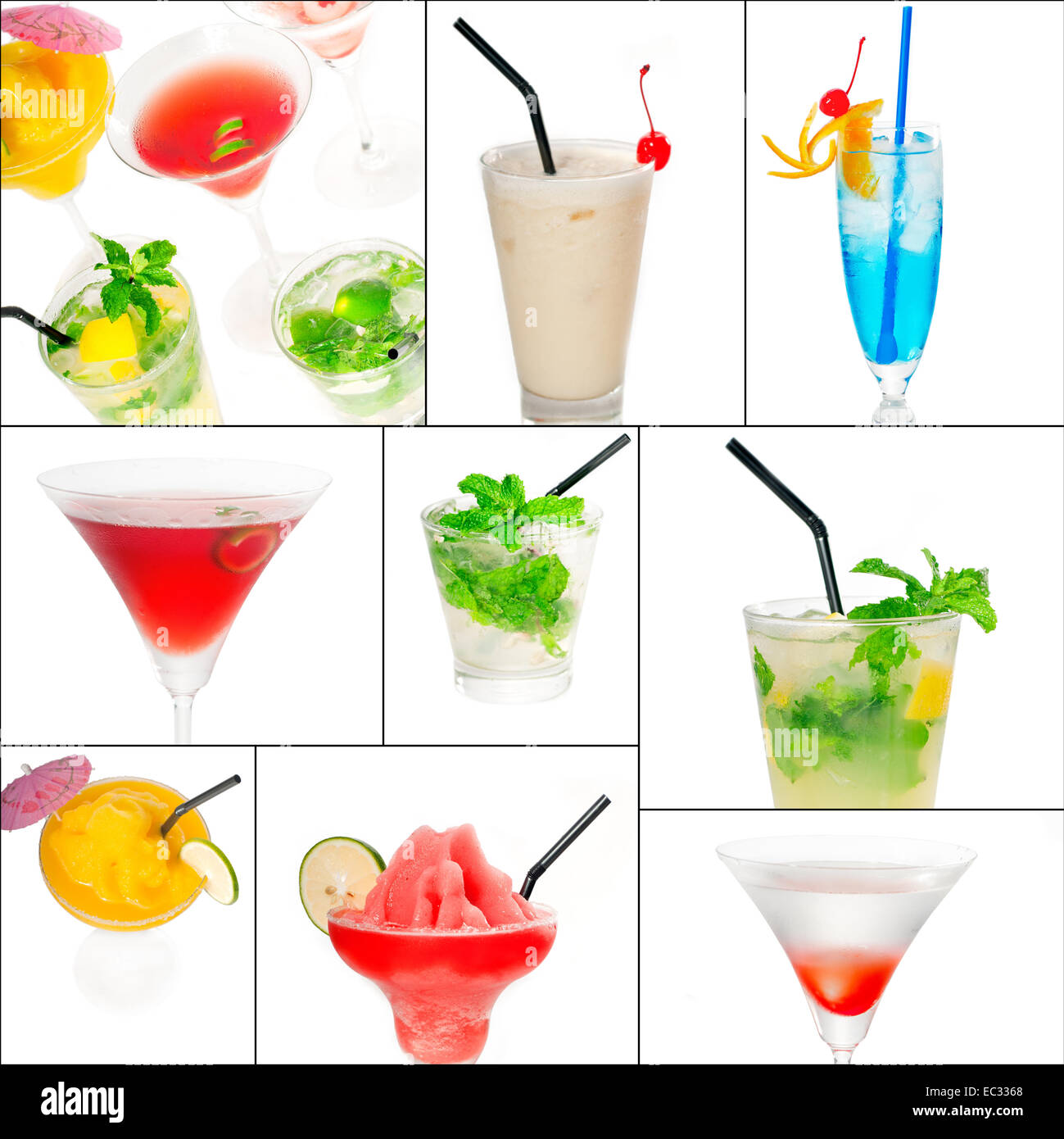 selection of cocktails drinks collage composition nested on a square ...