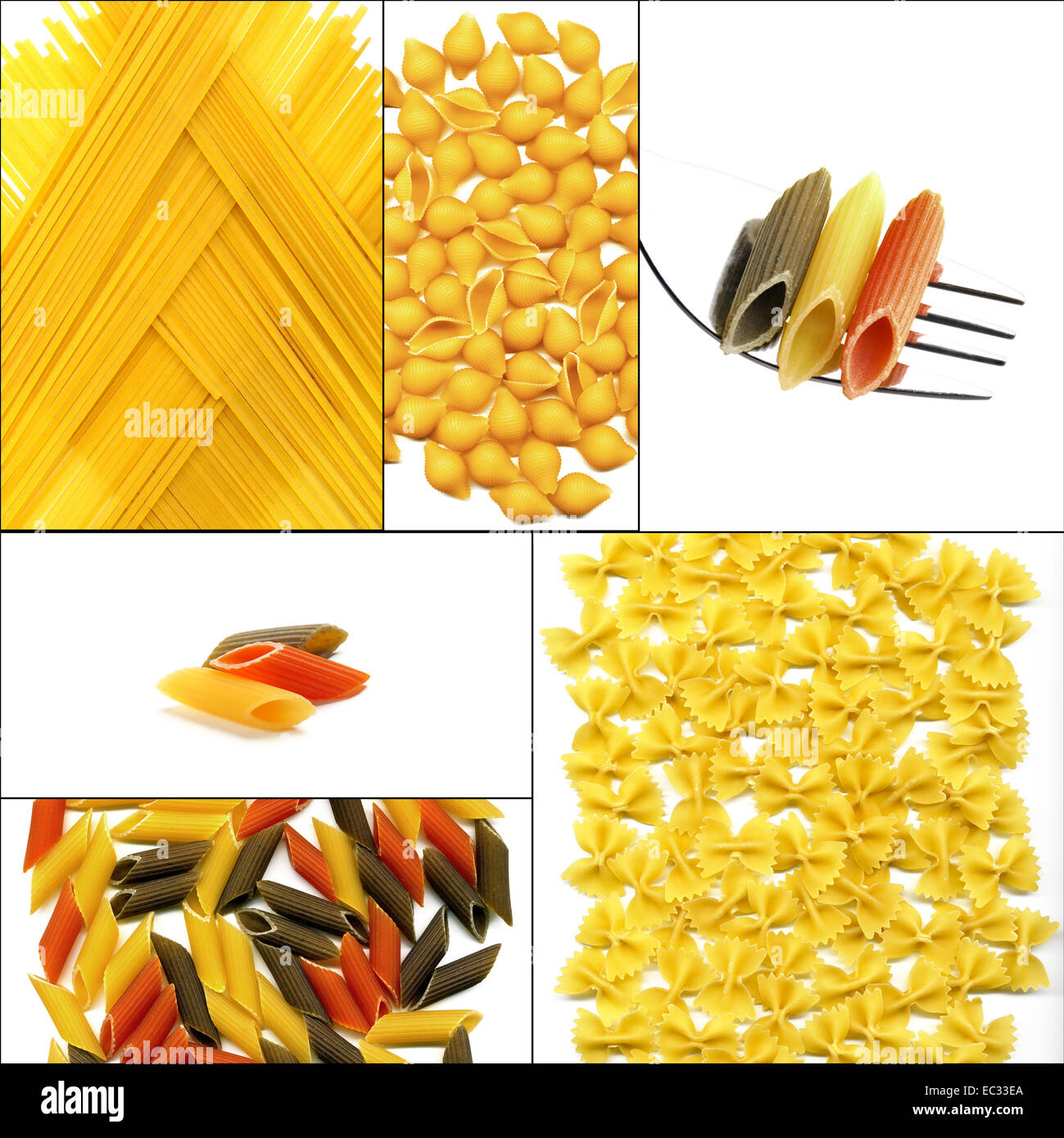 various type of Italian pasta collage on a square frame Stock Photo - Alamy