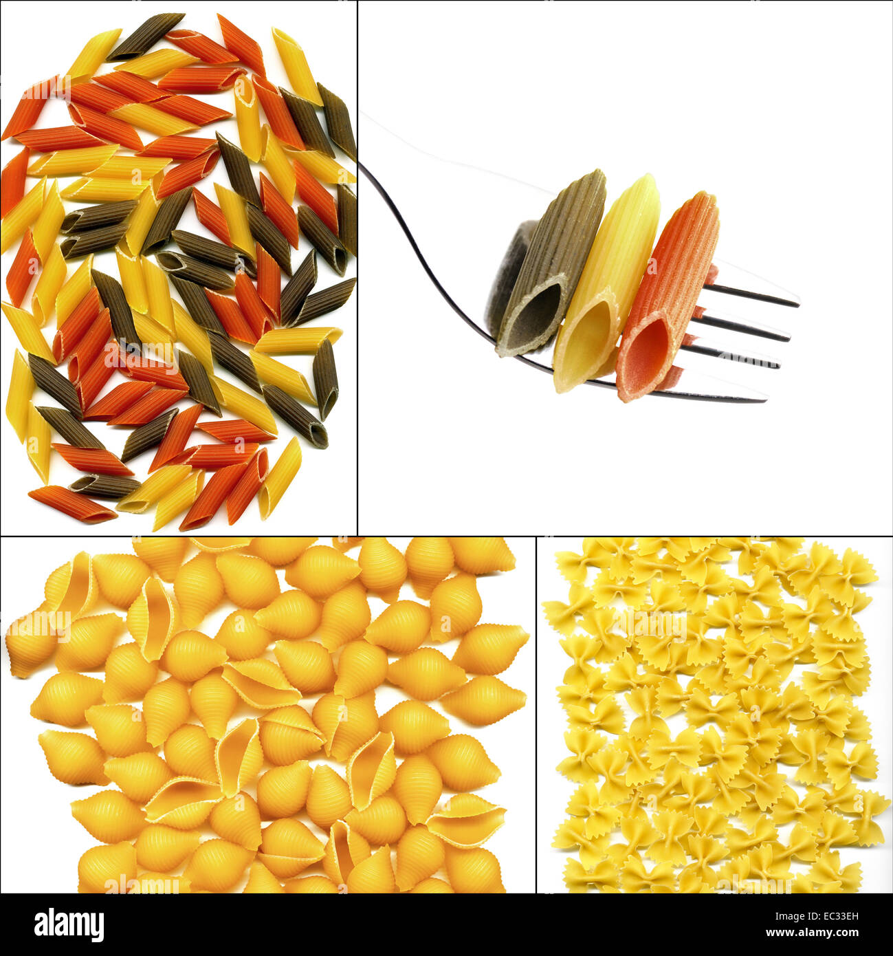 various type of Italian pasta collage on a square frame Stock Photo - Alamy