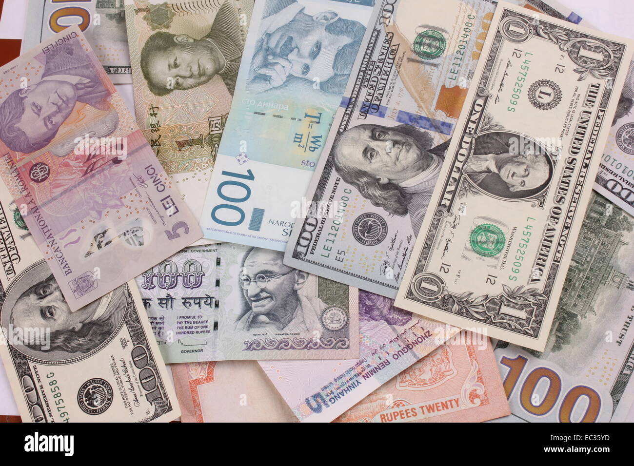 banknotes from different countries overlapping each other Stock Photo ...
