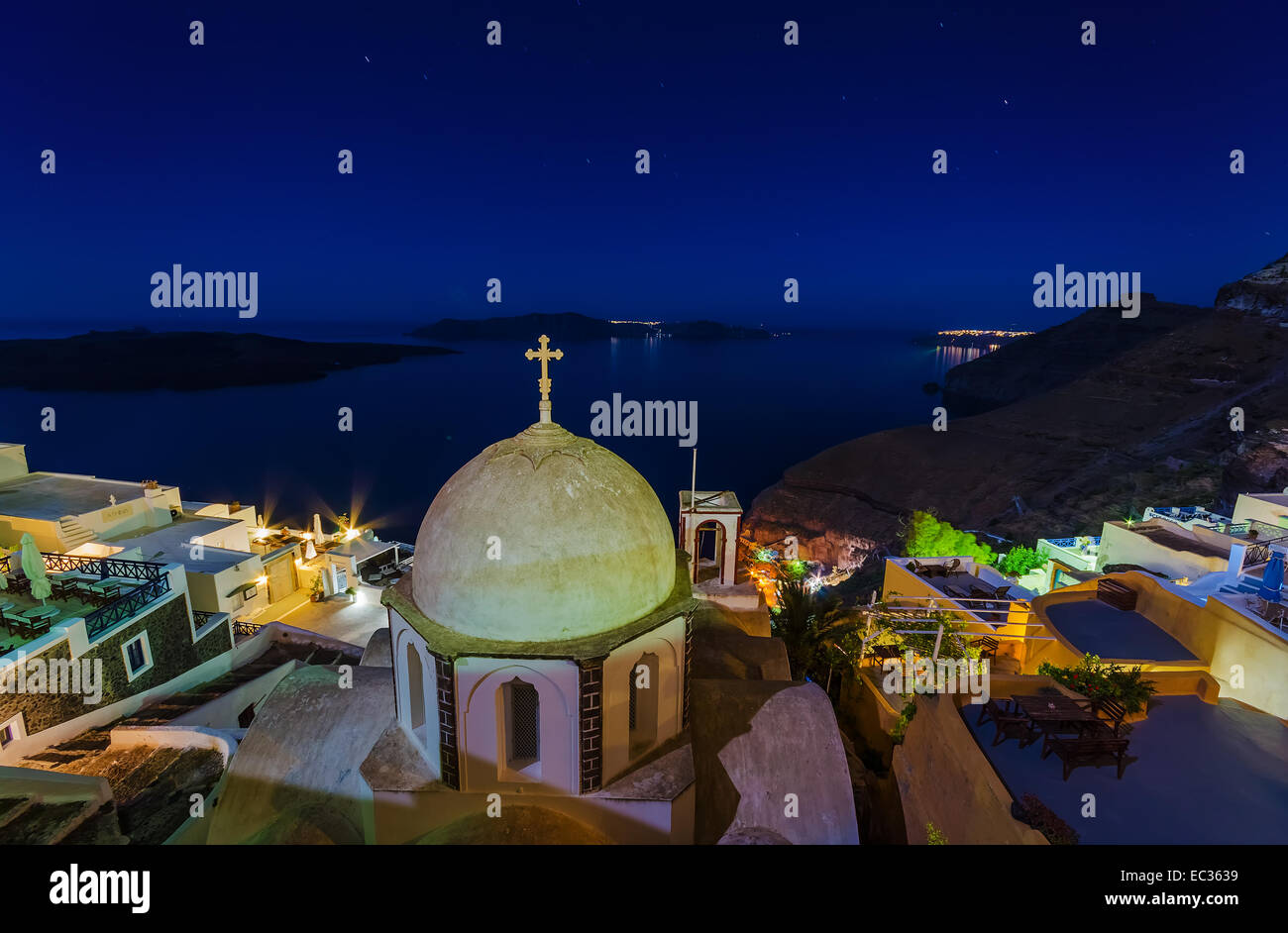 Fira city at night Stock Photo - Alamy