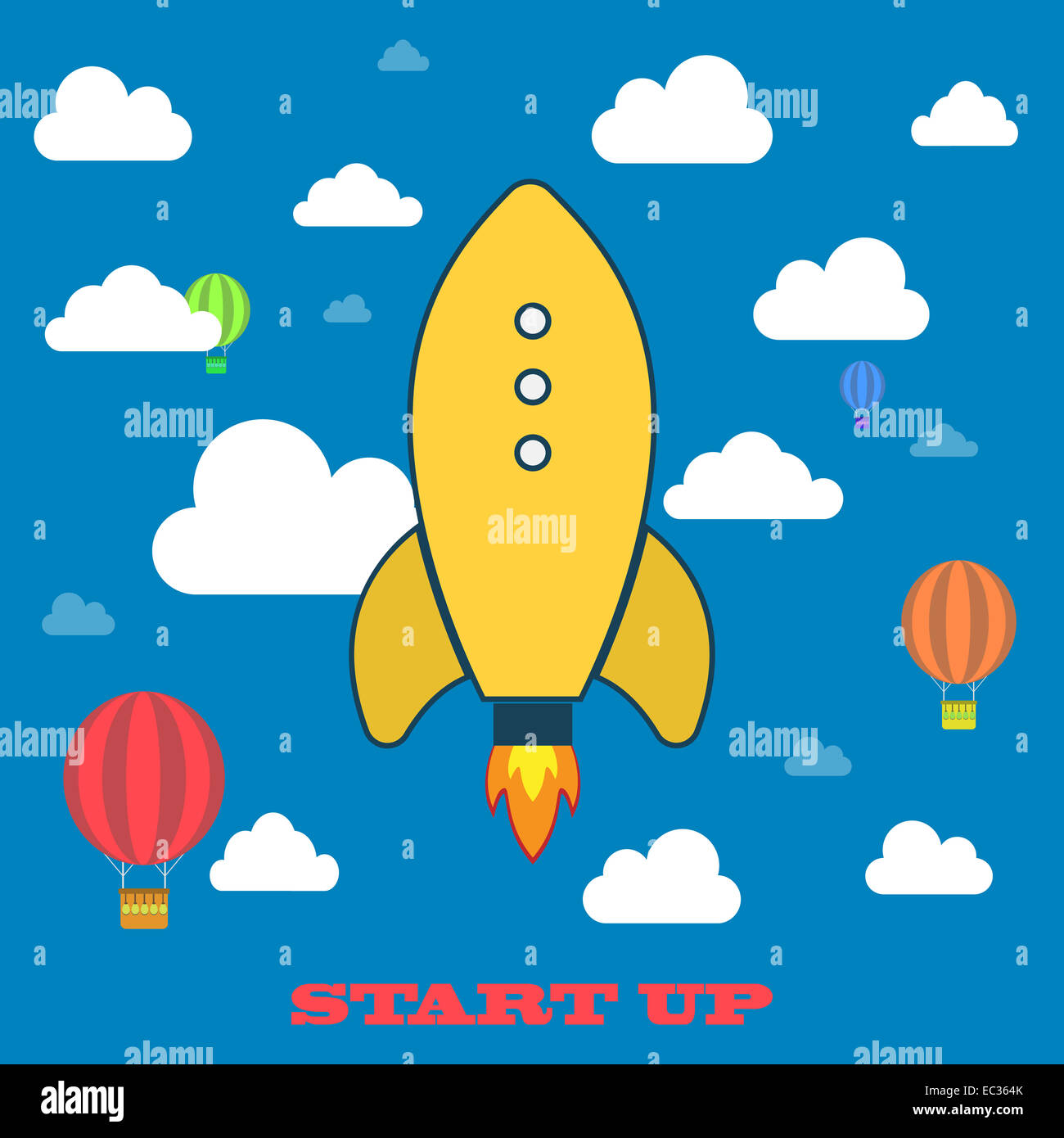 Yellow rocket and white cloud, icon in flat Stock Photo - Alamy