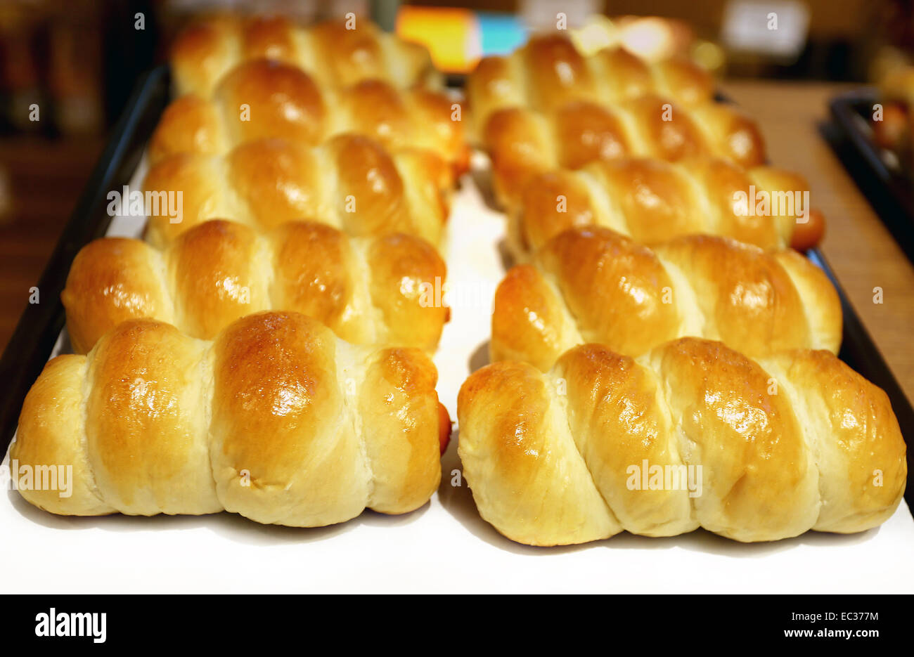 photo bright fresh tasty buns with sausages Stock Photo - Alamy