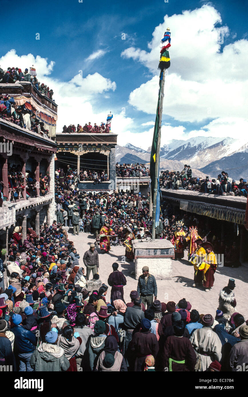 Ladakh Matho monastery people watching Cham ceremony dance monks ...