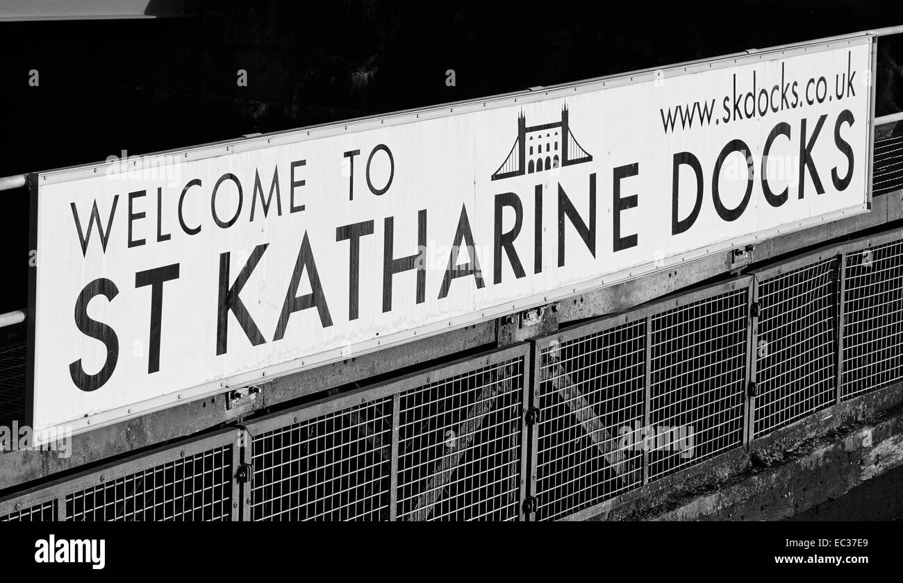 Sign at entrance to St Katherine Docks marina east London England ...