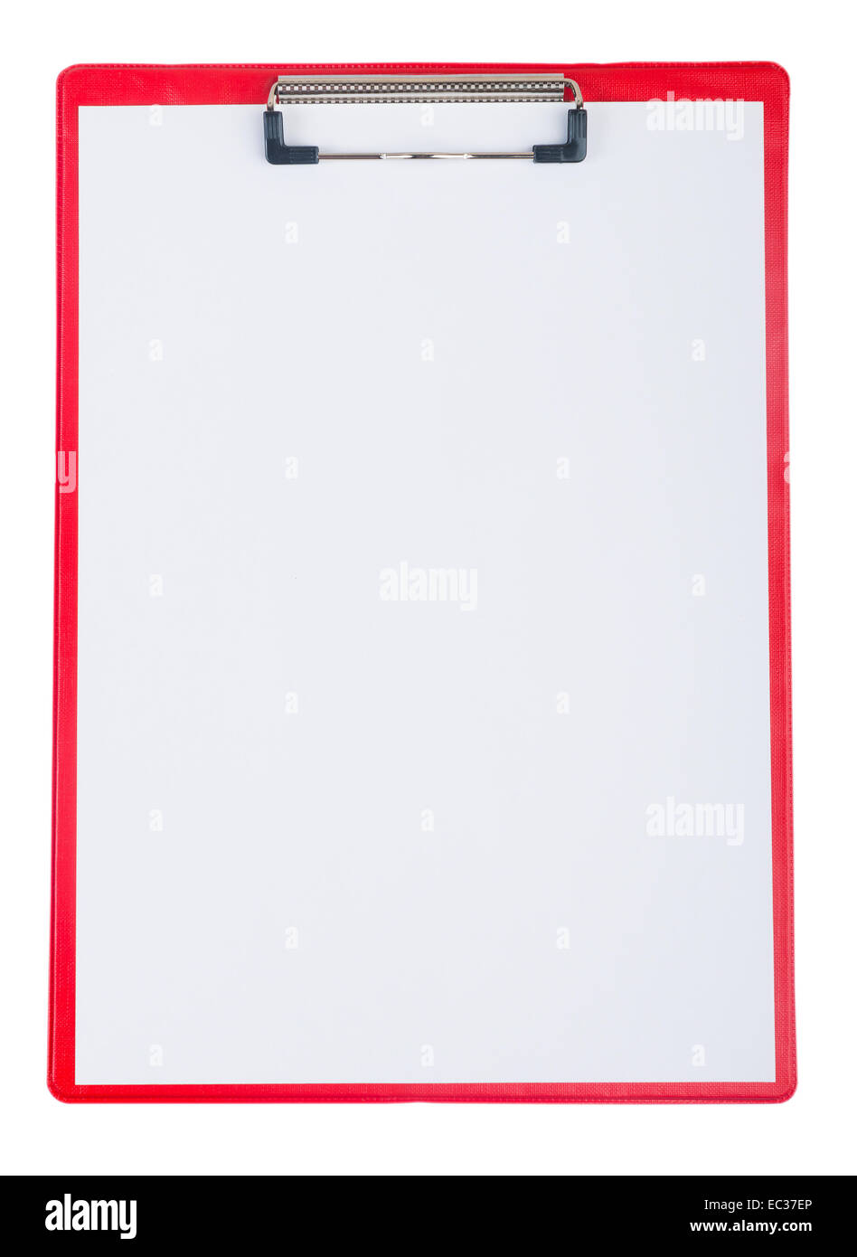 Red plastic clipboard with blank paper sheet isolated on white Stock ...
