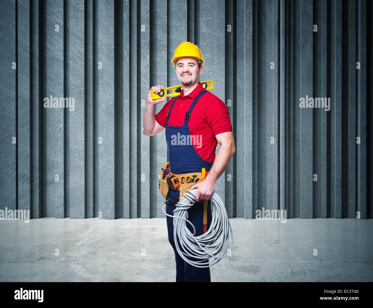 man at work and 3d abstract background Stock Photo - Alamy