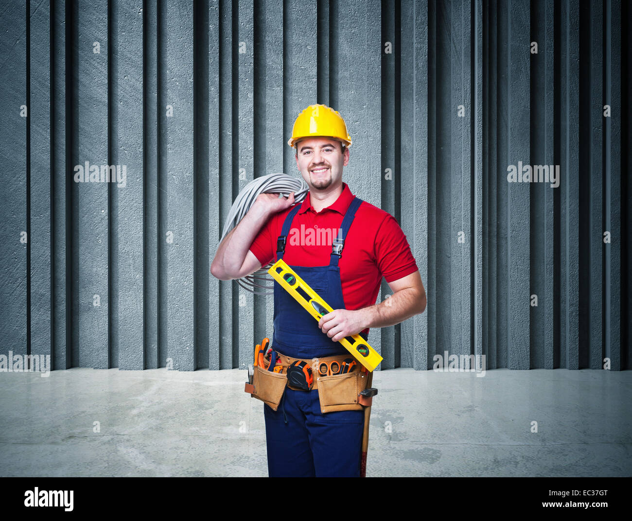man at work and 3d abstract background Stock Photo - Alamy