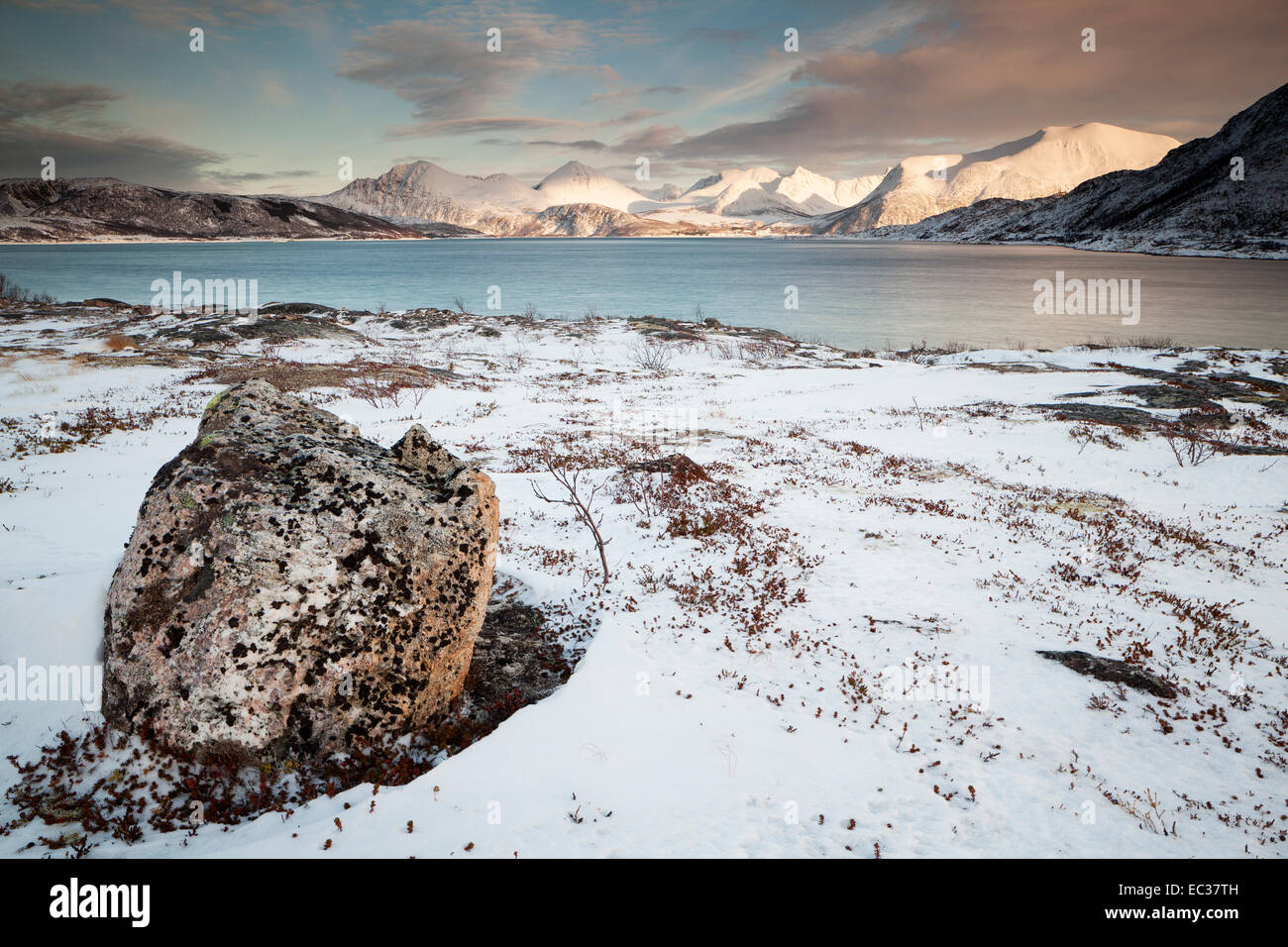 Sunset on the Nordfjord in Sommeroy, Kvaloya, Tromvik, Troms, Norway ...