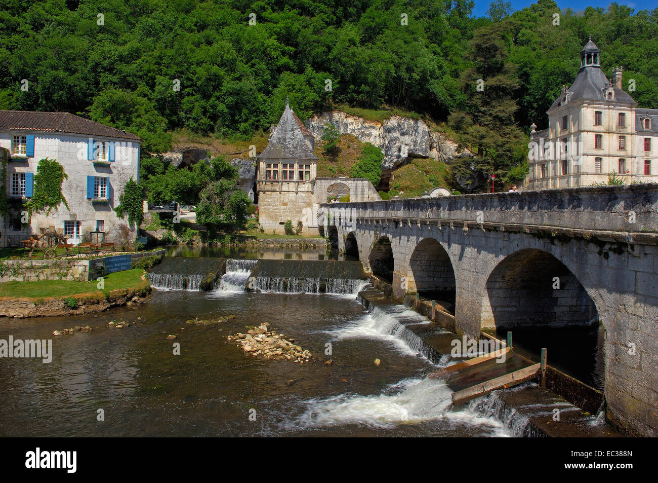 Brantome, Saint Pierre Benedictine Abbey, Dordogne, Perigord, River ...
