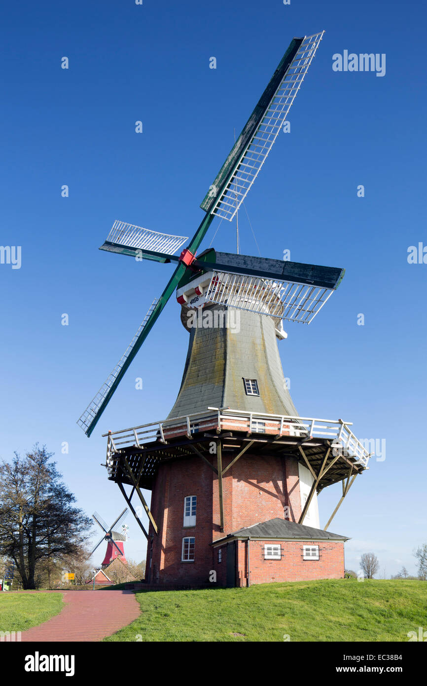 Green windmill, Greetsiel twin mills, Greetsiel, Krummhörn, East Frisia ...