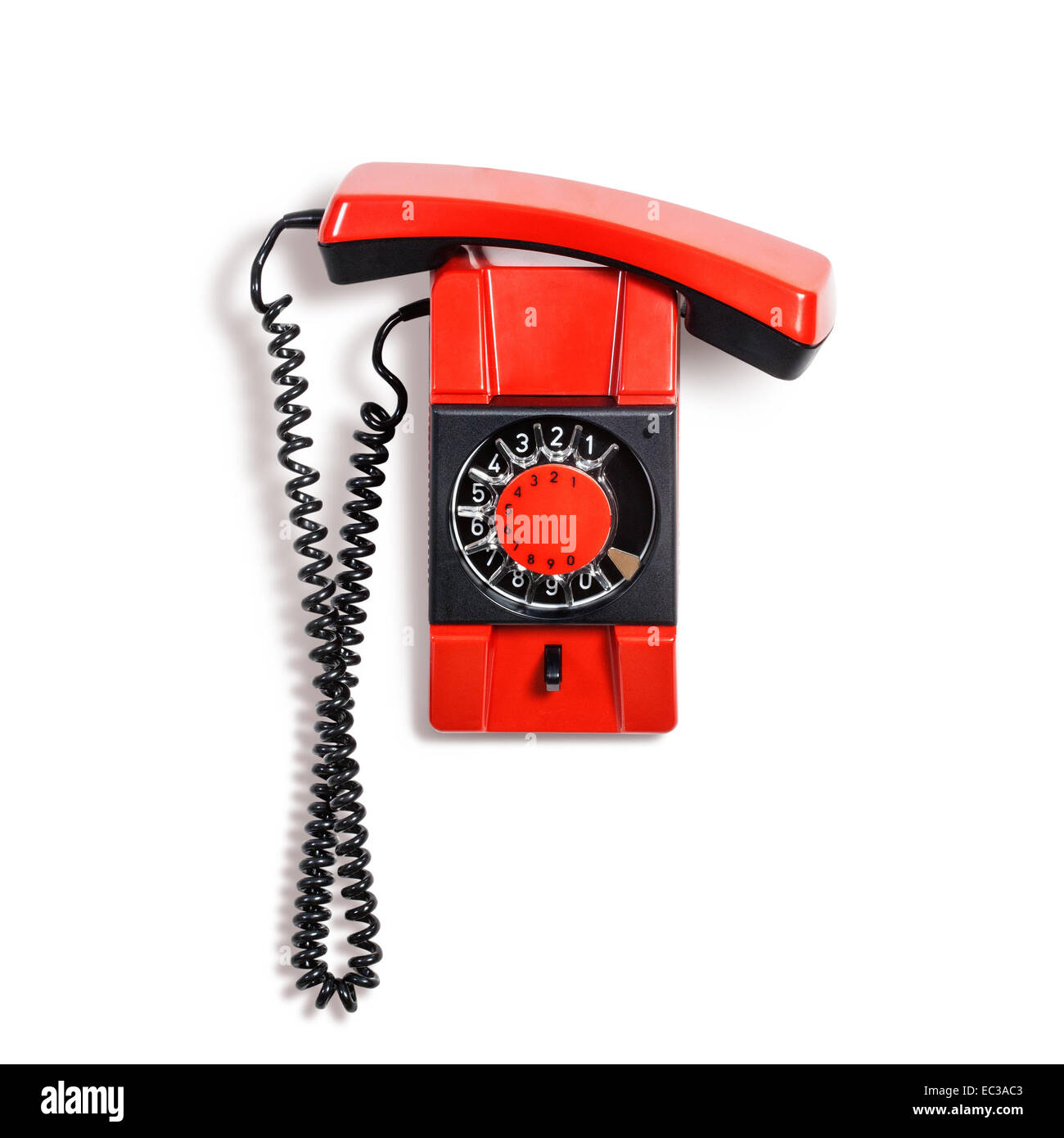 Vintage red telephone. Wall phone isolated on white background ...
