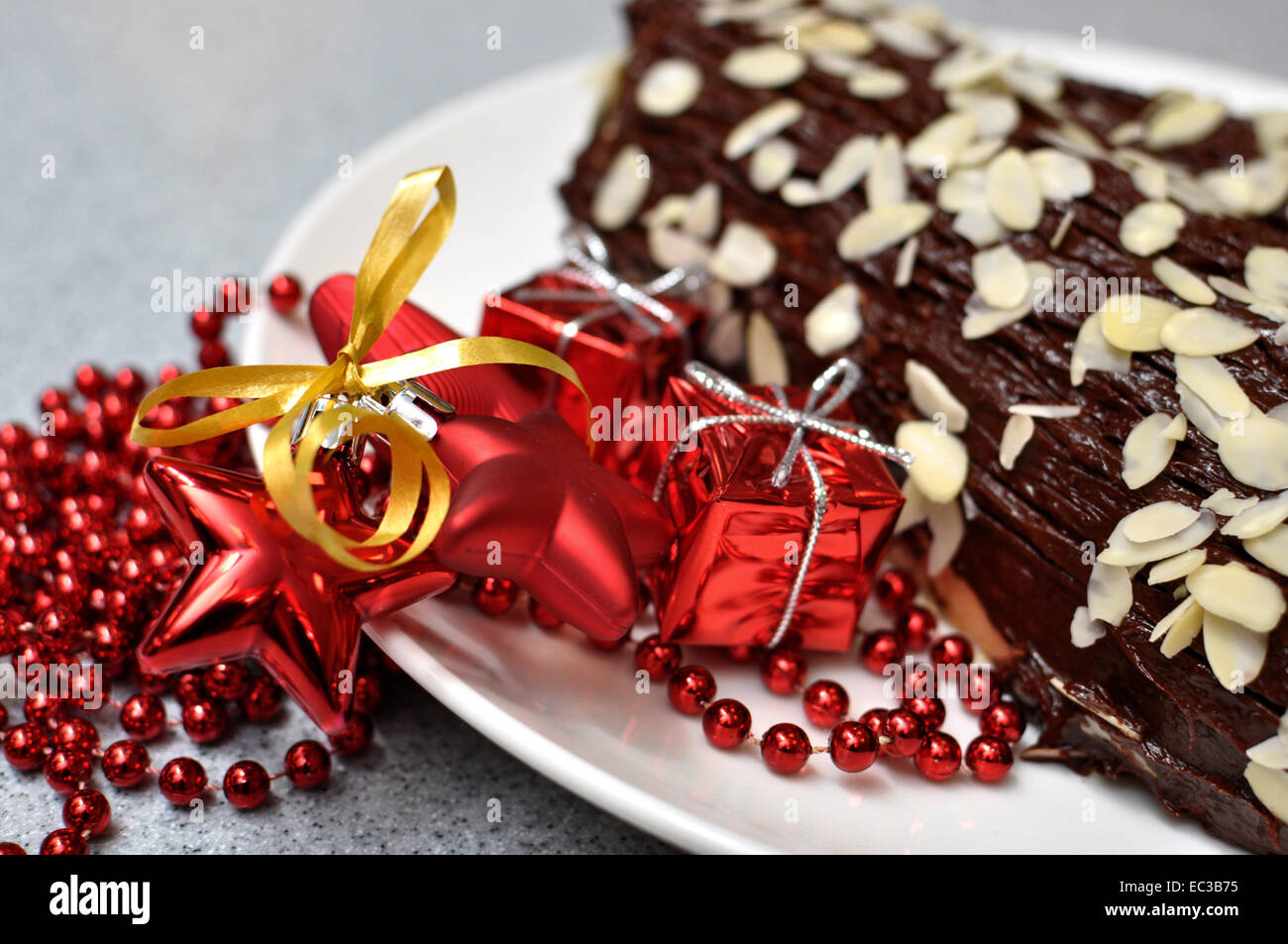 Christmas log, Cake decorations for Christmas Stock Photo - Alamy